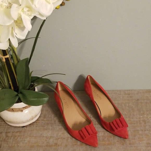 Talbots | Shoes | Talbots Red Suede Bow Front Kitten Heel | Poshmark